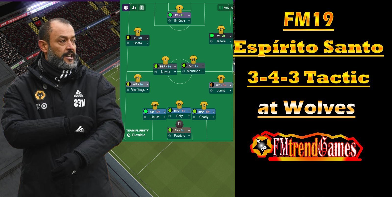 FM19 Nuno Espírito Santo’s 3-4-3 Tactic at Wolves | FMtrendGames