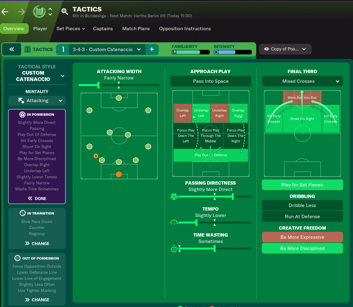 My Best Custom FM22 Catenaccio 3-4-3 Tactic with VFL Wolfburg ...